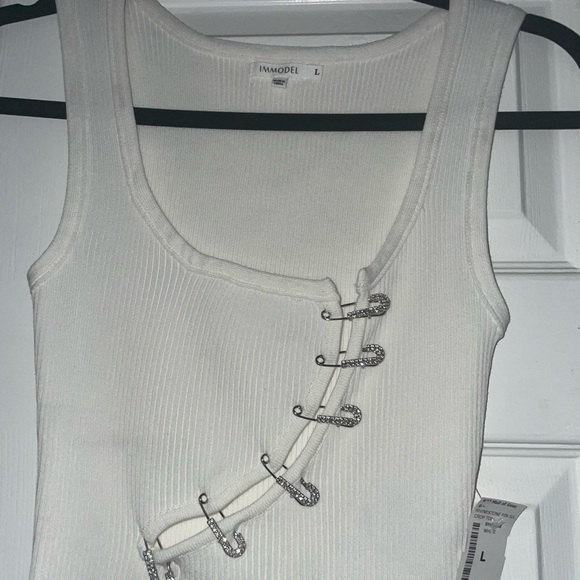 Tops | White Safety Pin Tank | Poshmark